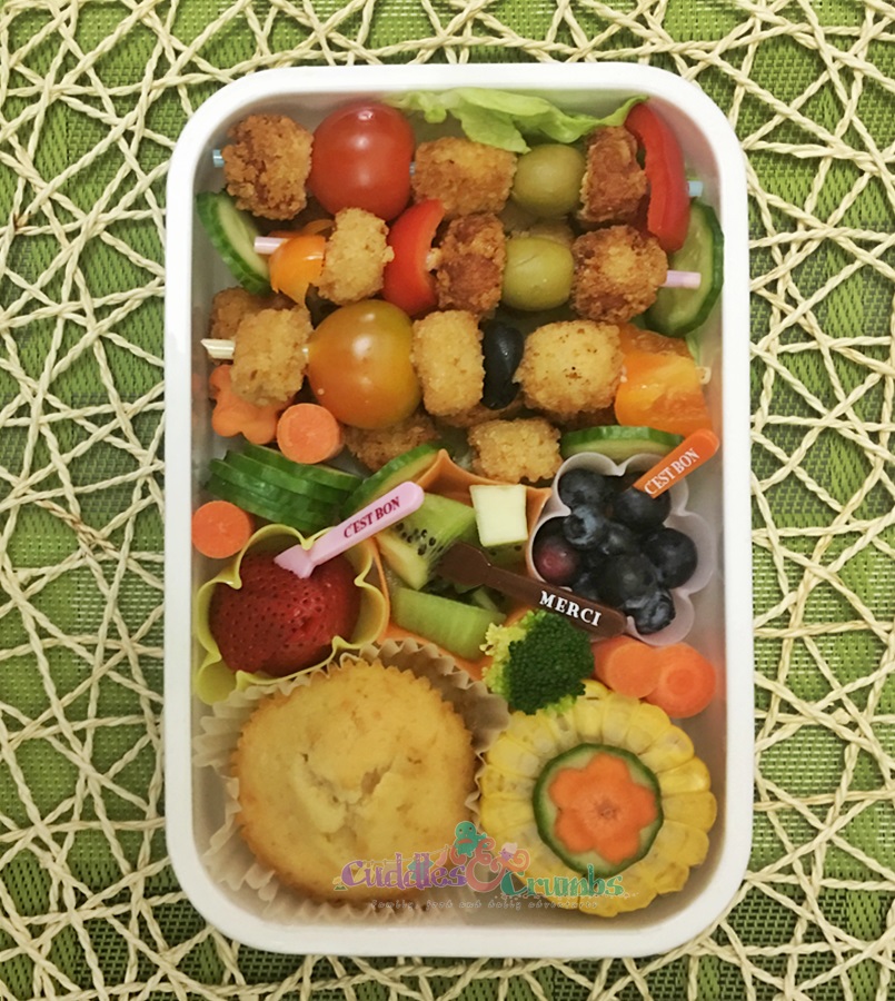 Chicken Popcorn Kebab Bento Lunch box | Cuddles and Crumbs