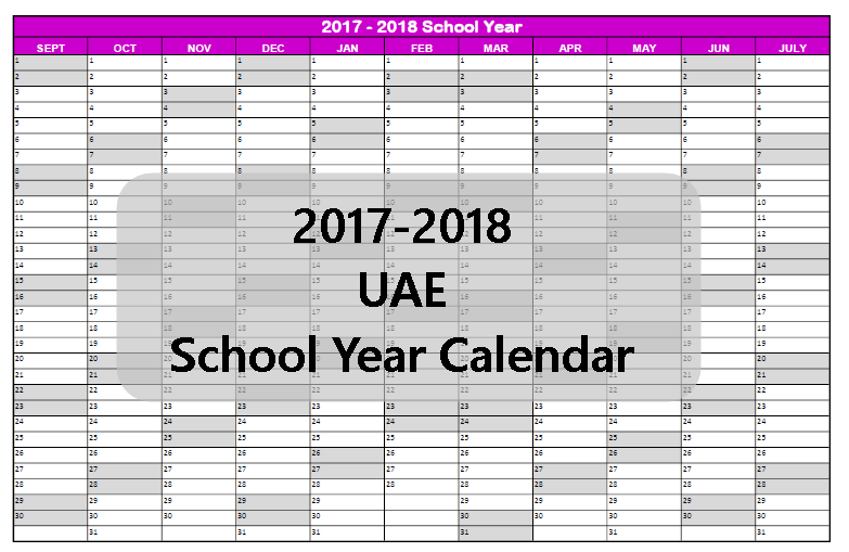 FREE 2017 – 2018 UAE School Year Calendar | Cuddles and Crumbs