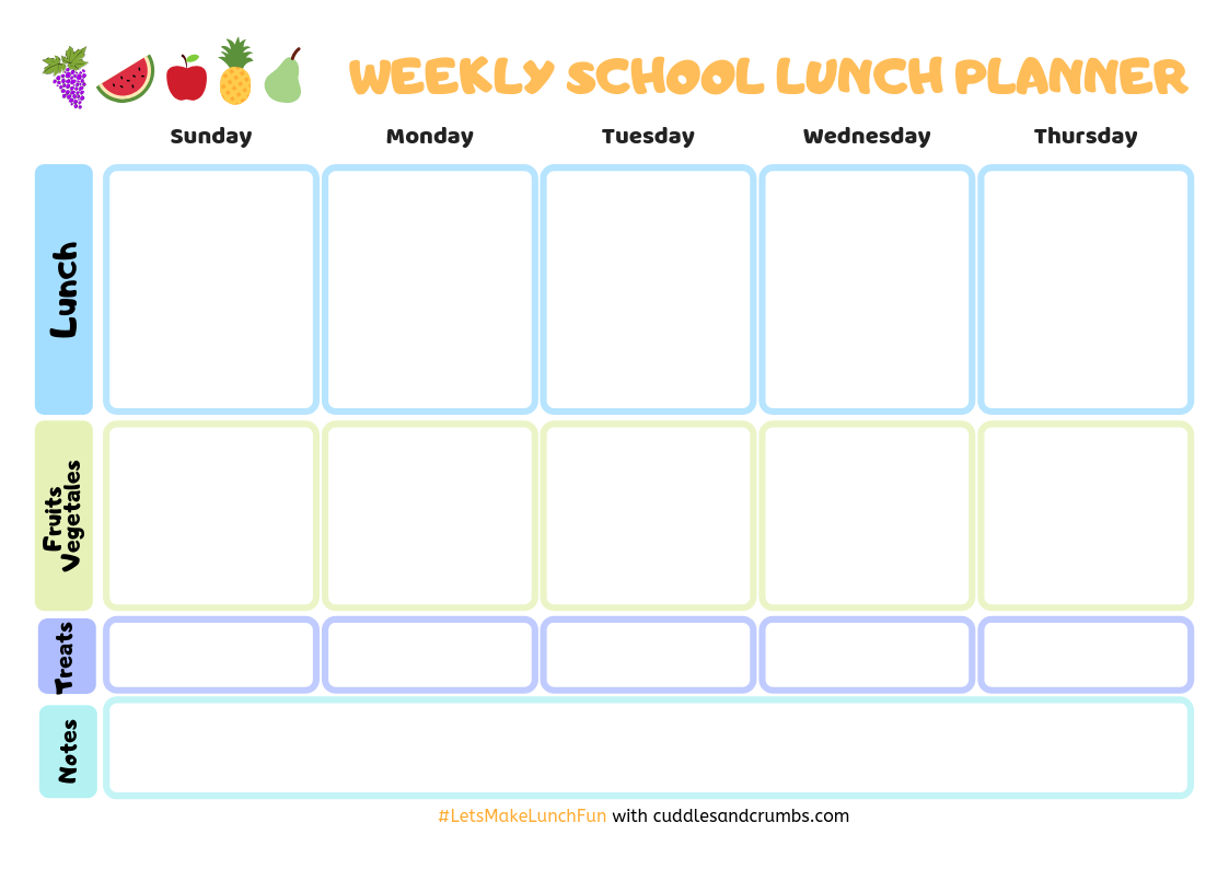 Weekly School Lunch Planner v2 | Cuddles and Crumbs