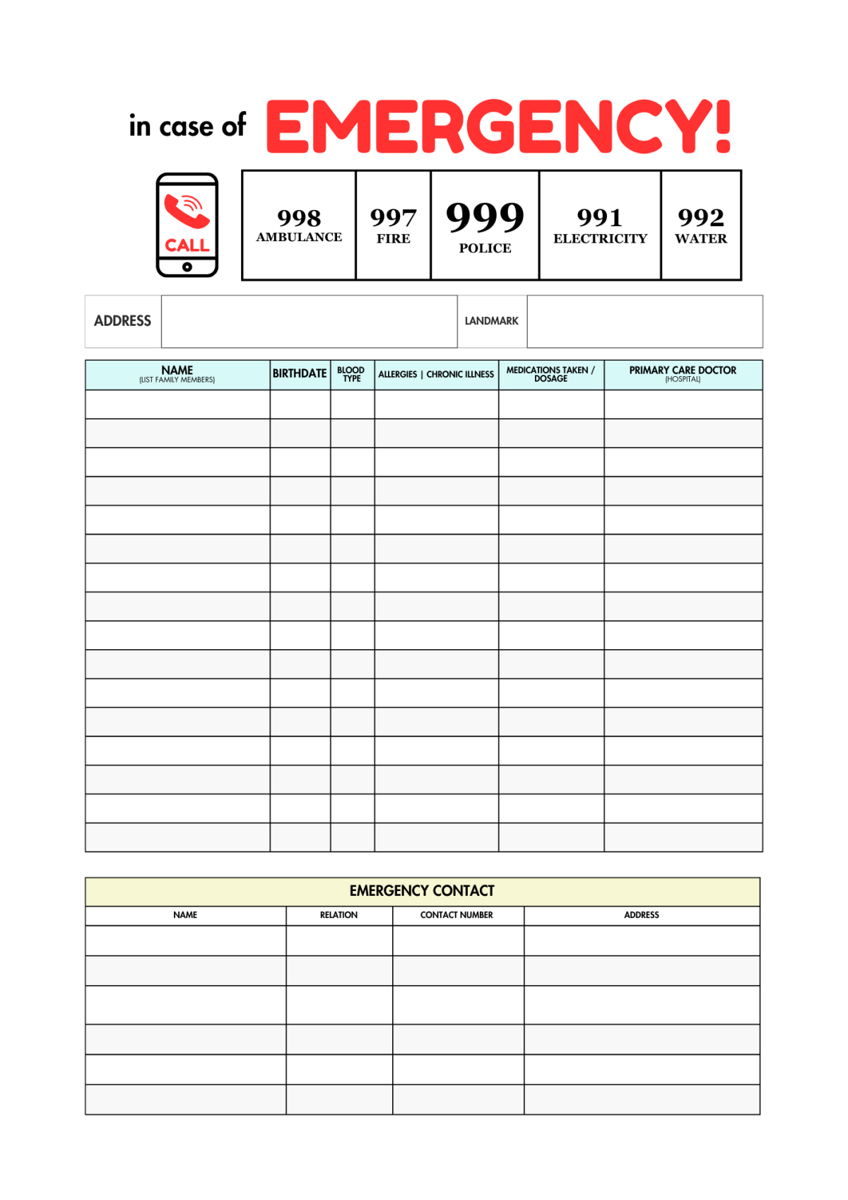 FREE: In Case of Emergency Family Poster | Cuddles and Crumbs